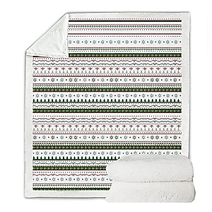 Dinjoy Christmas Holiday Throw Blanket, Snowflake Christmas Tree Green White Fuzzy Sherpa Fleece Plush Bed Throw Kid Xmas New Year, Fluffy Blanket for Bed Sofa Couch Car 50x60 Inches