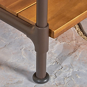 GDFStudio Outdoor Industrial Acacia Wood Bench with Shelf and Coat Hooks, Teak Finish