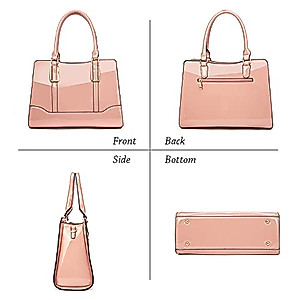 LJOSEIND Shiny Patent Leather Handbags Shoulder Bags Fashion Satchel Purses Top Handle Bags for Women (Pink)