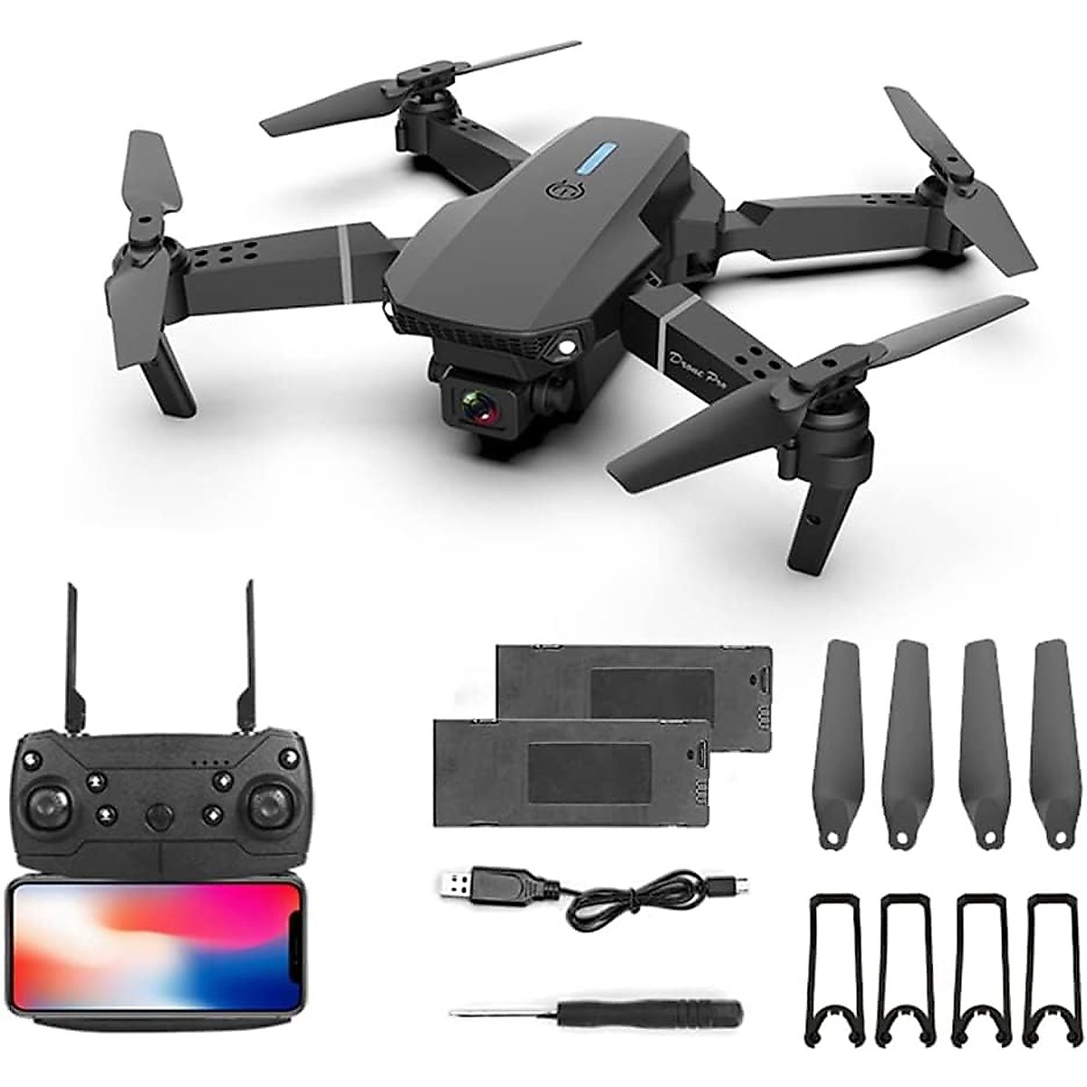 Foldable FPV Drone with 4K Dual Camera for Adults, RC Quadcopter WiFi FPV Live Video, Altitude Hold, Headless Mode, One Key Take Off for Kids or Beginners with 2 Batteries, Carrying Case -Black