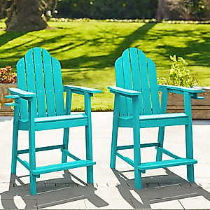 LUE BONA Tall Adirondack Chairs Set of 2, Recycled Poly Adirondack Chair Bar stools with Cup Holder, 25.6", 300Lbs, Eco-Friendly, Weather Resistant Lifeguard Chair for Balcony,Deck
