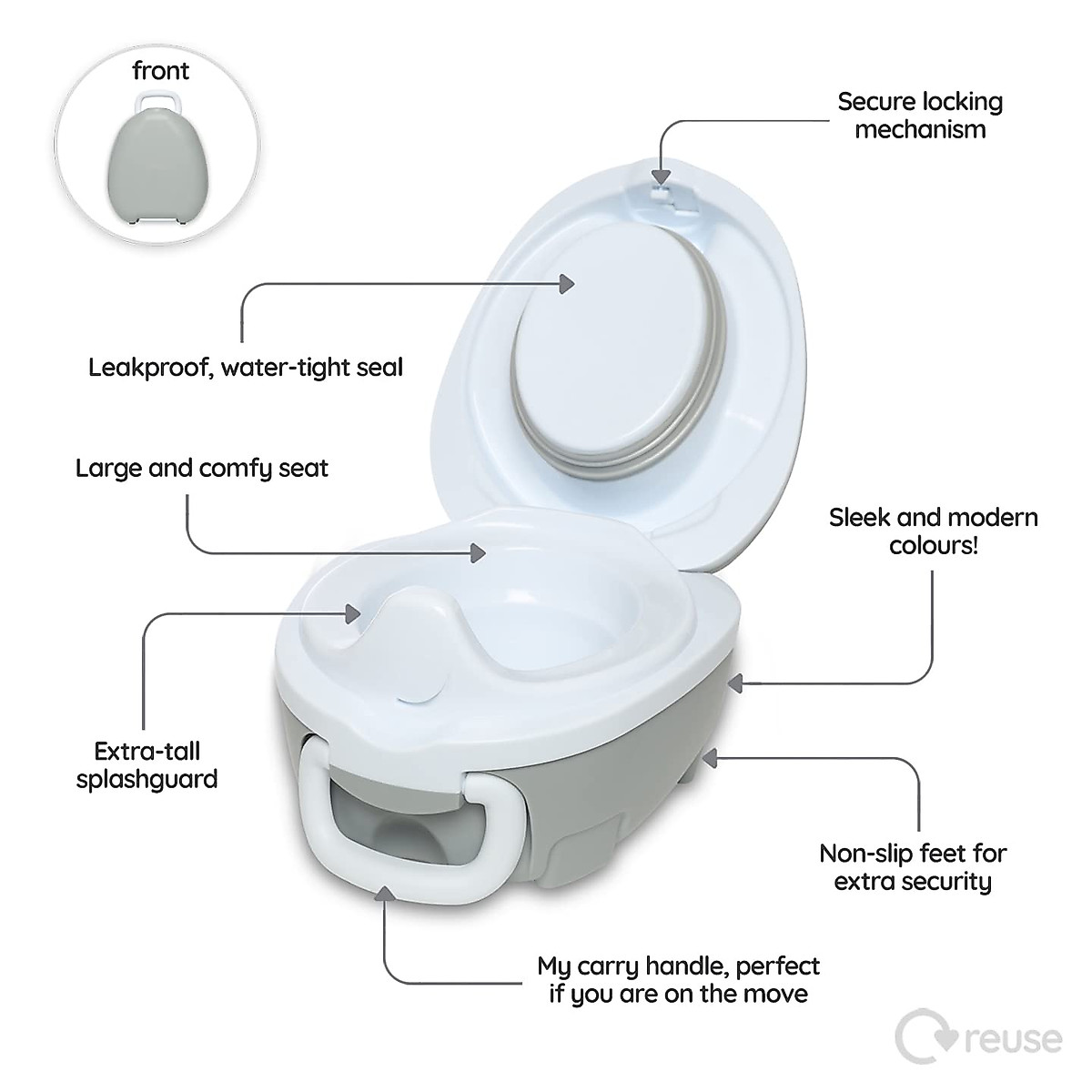 My Carry Potty - Grey Pastel Travel Potty, Award-Winning Portable Toddler Toilet Seat for Kids to Take Everywhere