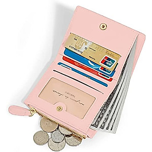 kuifang Girls Cute flowers Print Wallet, Small Tri-folded Aesthetic Wallet, PU Leather Purse Cash Pocket Card Holder ID Window Purse for Women(Pink)