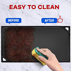 GGC Cast Iron Griddle, Reversible Flat Top Griddle for Gas Grills, Stove Tops, and Outdoor Cooking, 16.5 x 9.5 Baking Flat and Ribbed Griddle Plate for Family Cooking