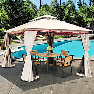 Tangkula 13x10 Feet Patio Gazebo, Outdoor Steel Gazebo with Mesh Netting and Privacy Side Walls, 2-Tier Canopy Gazebo w/ 130 Square Feet of Shade, Ideal for Patio, Yard, Garden