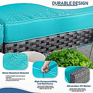 Walsunny 7pcs Patio Outdoor Furniture Sets,Low Back All-Weather Silver Gray Rattan Sectional Sofa with Tea Table&Washable Couch Cushions&Ottoman,Blue