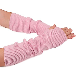 F Flammi Cashmere Blended Arm Warmer Winter Fingerless Gloves Knit Mitten Gloves Wrist Warmer with Thumb Hole for Women