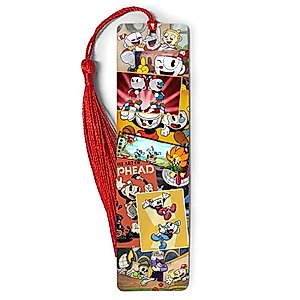 Bookmarks Ruler Metal Cuphead Bookography Collage Measure Tassels Bookworm for Bibliophile Gift Christmas Ornament Reading Bookmark Markers Book