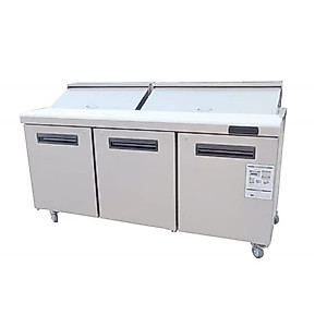 Aceland ASR-72BM 3 Door 72" MEGA Top Sandwich Prep Table Refrigerator - 20 Cu.Ft Refrigerated Salad Prep Station Table with Cutting Board and Pans, for Restaurant, Bar, Shop, Residential