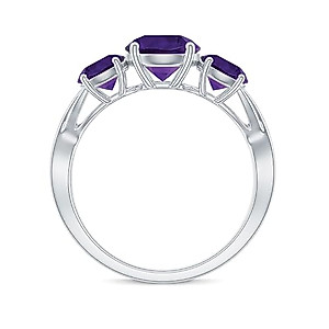 Natural Certified Amethyst 3 Stone Engagement Ring, AAA Quality, Past Present Future Ring - With Jewelry Box, 14K White Gold, Size:US 9.00