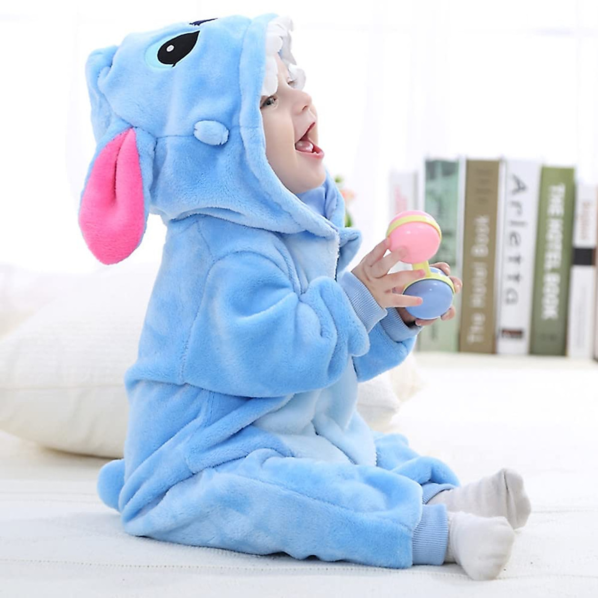 MUST ROSE SPORTS AND HOMEWEAR Unisex Baby Flannel Romper Animal Onesie Costume Hooded Cartoon Outfit Suit (Blue, 70(0-5M)