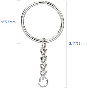 150 Pcs NANSSY 1 Inch/25mm Split Keyrings with Chain Silver Keychain Ring, Key Chains Rings Parts with Open Jump Ring and Connector.