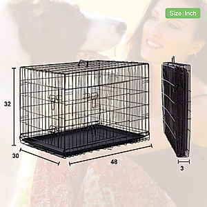 Home for Pets Dog Crate Cage Extra Folding Large Double Door Pet Crate,Includes Divider and Tray,48,Black