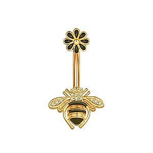 14G Cute Bee Daisy Flower Belly Button Rings for Women Stainless Steel Dainty Cubic Zirconia Crystal Dragonfly Navel Piercing Barbell Studs Belly Bar Fashion Jewelry Gifts BFF (Bee)