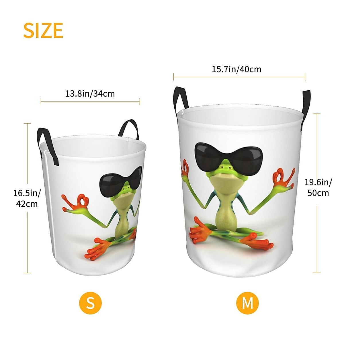 FOISIIAEA Laundry Basket,Funny Frog Wearing Glasses Bathroom Organizer Basket Waterproof Foldable Cloth Hamper with Lining for Home Storage
