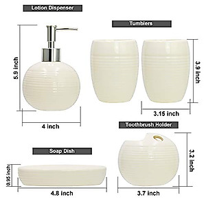 N/A/A Bathroom Accessories Set 5-Piece Ceramic Bathroom Accessories Bath Accessories Set with Soap Dispenser, Toothbrush Holder, Two Tumblers, Soap Dish, Apartment Necessities (White)