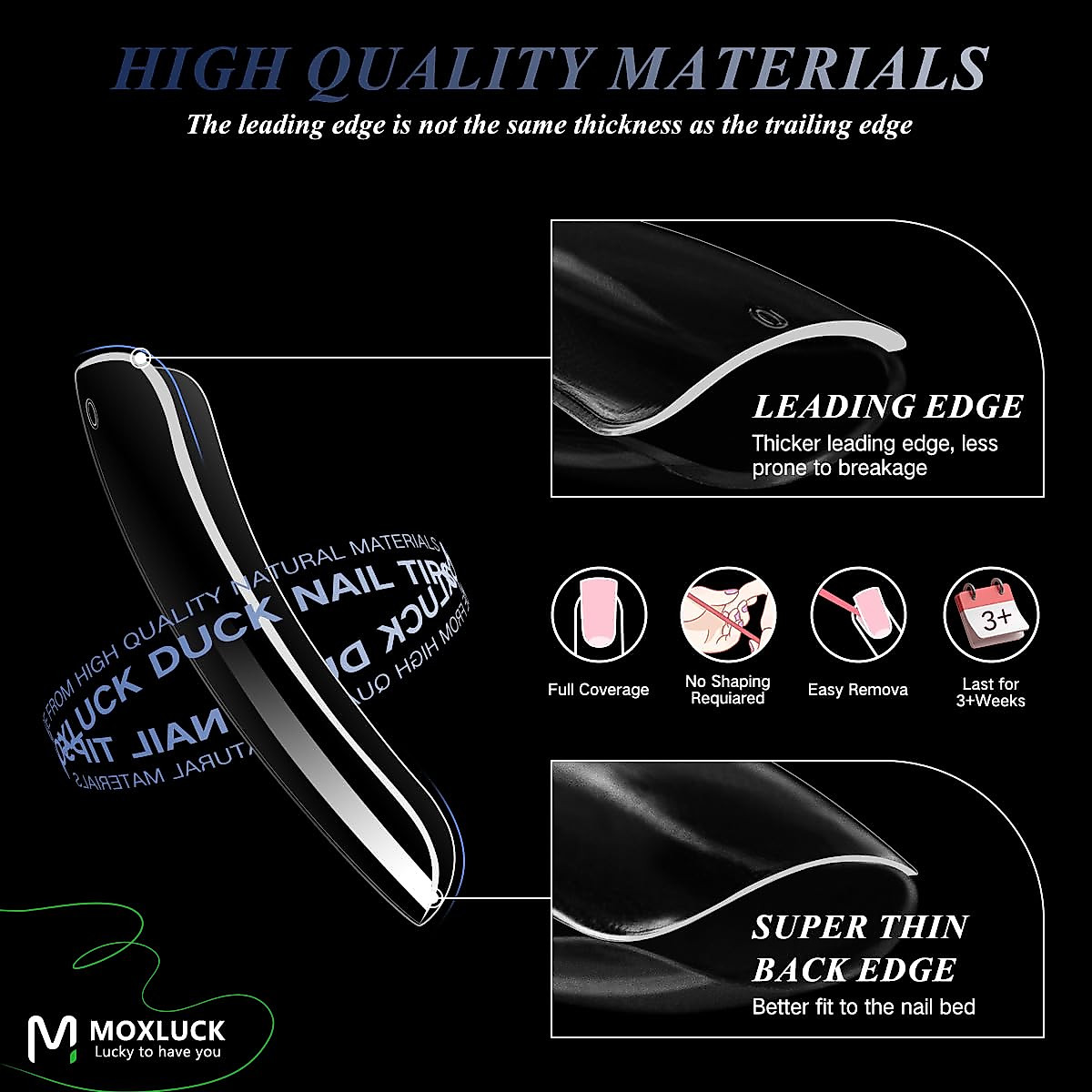 Moxluck Full Cover Duck Nail Tips,Clear Curved False Nail Tips 120Pcs Duck Acrylic Nails, Wide Short French Fake Nails For Extensions Home DIY Nail Tips Art 12 Sizes