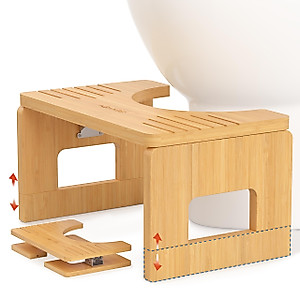 BEKVEM Bamboo Foldable Toilet Stool, 7" & 9" Adjustable Heights Squat, Poop Stool for Bathroom Adults Kids to Improve Bathroom Posture and Comfort, Potty Stool with Non-Slip Layer, 400 lbs Capacity