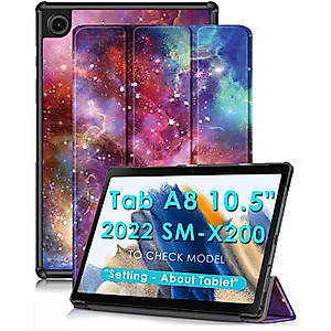 DETUOSI Slim Case for Samsung Galaxy Tab A8 10.5" 2022 (SM-X200/X205/X207), Galaxy Tab A8 10.5 inch Tablet Cover, Auto Sleep/Wake, Tri-fold Folio Flip Leather Book Cover Shell Magnetic Stand Milky way
