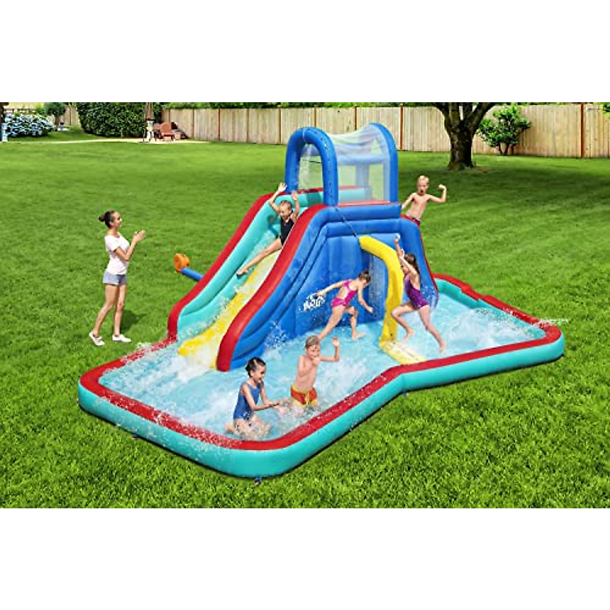 Bestway H2OGO! Waterfall Waves Mega Water Park | Inflatable Slide and Pool Fits Up to 6 Children
