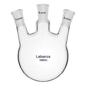 Labasics Glass 1000ml 3 Neck Round Bottom Flask RBF, with 24/40 Center and Side Standard Taper Outer Joint, 1000ml