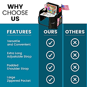 Kids Travel Tray with Bag - Toddler Car Seat Tray, Foldable Lap Travel Table Desk with iPad Holder, Drawing Board, Storage Pocket Organizer for Child Road Trip, Car Stroller, Airplane - Pink