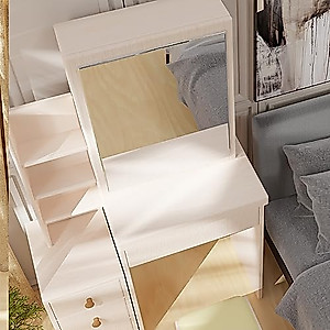 Susici Modern Makeup Vanity Table with Adjustable Lighted Mirror,Dressing Table Set with High Capacity Storage Drawers Shelves&Cushioned Stool,Vanity for Bedroom (Sliding Square Mirror2, 31.5x14x51)