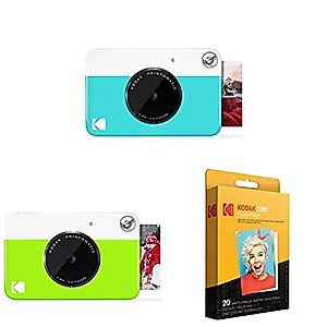Kodak Printomatic Digital Instant Print Camera (Blue) & Printomatic Digital Instant Print Camera (Green) & 2"x3" Premium Zink Photo Paper (20 Sheets)