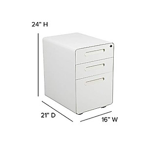 Flash Furniture Wren Ergonomic 3-Drawer Mobile Locking Filing Cabinet with Anti-Tilt Mechanism and Hanging Drawer for Legal & Letter Files, White