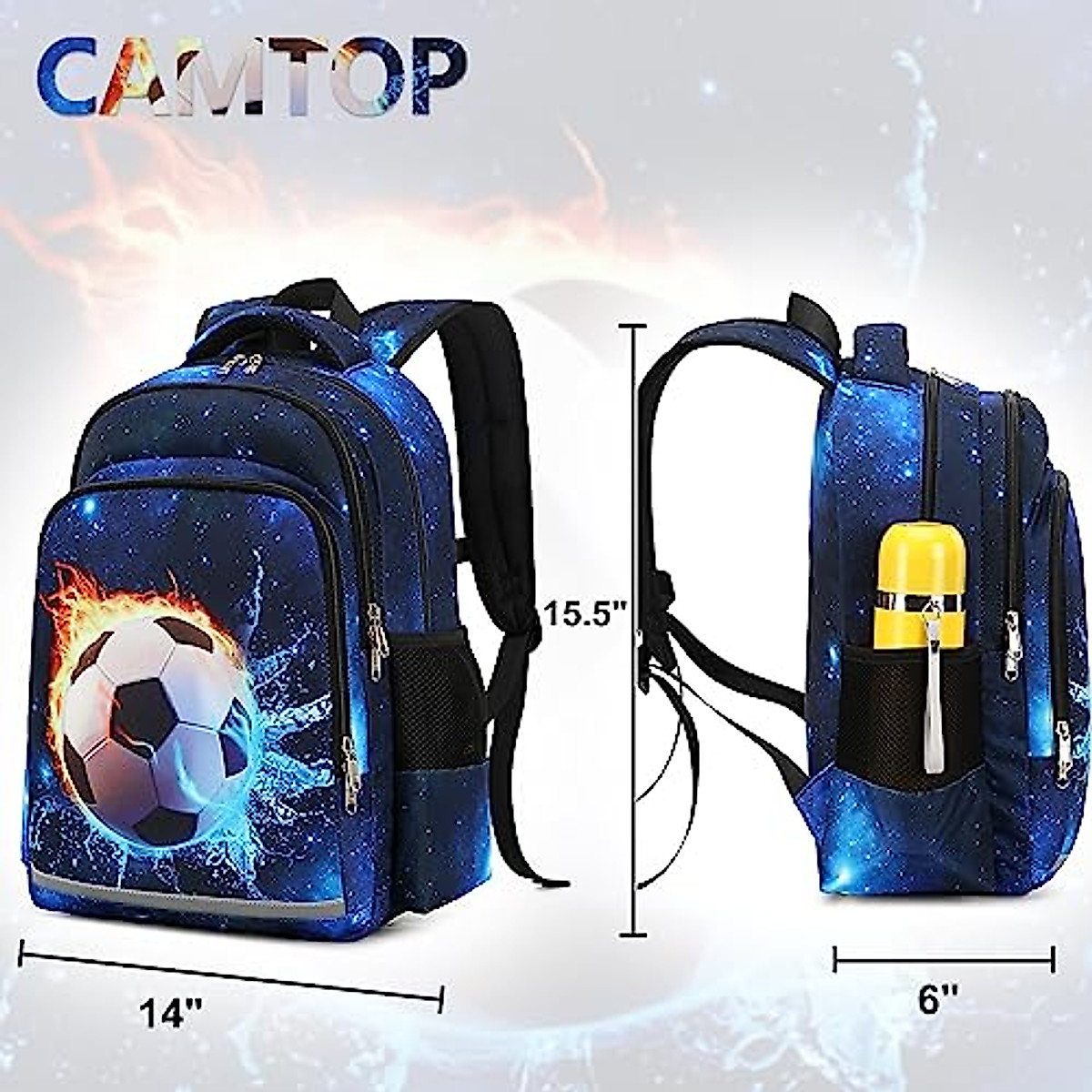 CAMTOP Soccer Backpack for Kids Boys Girls Preschool Backpacks with Lunch Box Toddle Kindergarten Football BookBag Set