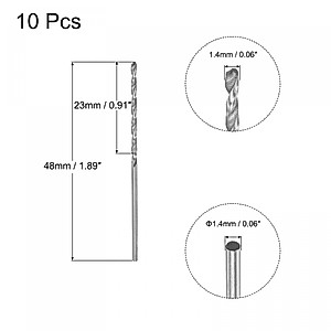 uxcell 10 Pcs 1.4mm HSS(High Speed Steel) W6542 Micro Drill Bits, Fully Ground Jobber 48mm Length Drill Bit for Mild Steel Copper Aluminum