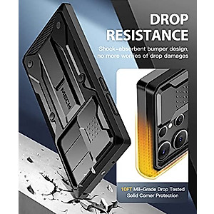 Tongate Compatible with Samsung Galaxy S23 Ultra Case with Slide Camera Cover & Kickstand, [10FT Military Drop Protection] Rugged Shockproof Phone Case for Galaxy S23 Ultra 5G 6.8 Inch, Black