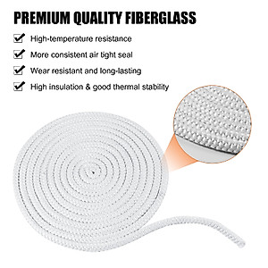 Barbqtime 1-00-00888-20 Door Gasket for Harman P68, P43, P61, P35i, P38, PC45, Accentra 52i, Advance Pellet Stoves and Harman 300i Woodstoves, 1/2" x 20FT Fiberglass Seal Stove Gasket Rope Replacement
