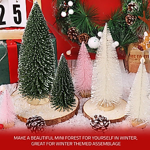 6pcs Mini Christmas Trees Christmas Decor, Artificial Christmas Mini Bottle Brush Trees Tabletop, Christmas Decoration Trees with 4 Size Xmas Holiday Decor (6pcs Green+Pink+Beige)