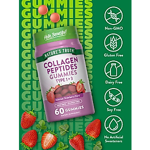 Nature's Truth Collagen Gummies for Women | 60 Count Type 1 and 3 | Strawberry Flavor | Non-GMO, Gluten Free Collagen Peptide Supplement