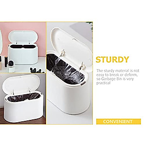 Veemoon Mini Wastebasket Trash Can Tiny Desktop Waste Garbage Bin with Swing Lid for Home Office Kitchen Vanity Tabletop - White Office Trash Garbage Cans Garbage Cans Mini Garbage Cans