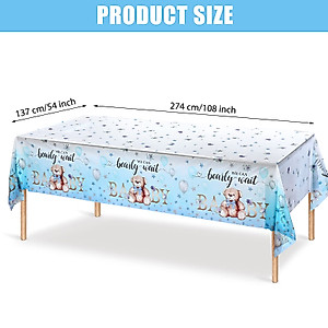 Bear Baby Shower Tablecloth Plastic Bear Table Cover We Can Bearly Wait Baby Tablecloth Bear Balloon Star Flower Table Cover for Kids Birthday Party and Baby Shower, 54 x 108 Inch (Blue,6 Pack)