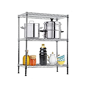 3-Tier Metal Shelving Adjustable Height 450Lb Capacity Small Wire Shelving Unit Solid Steel Storage Shelves Commercial Storage Rack for Kitchen Office Pantry Laundry (Chrome, 24"Lx14"Wx30"H)