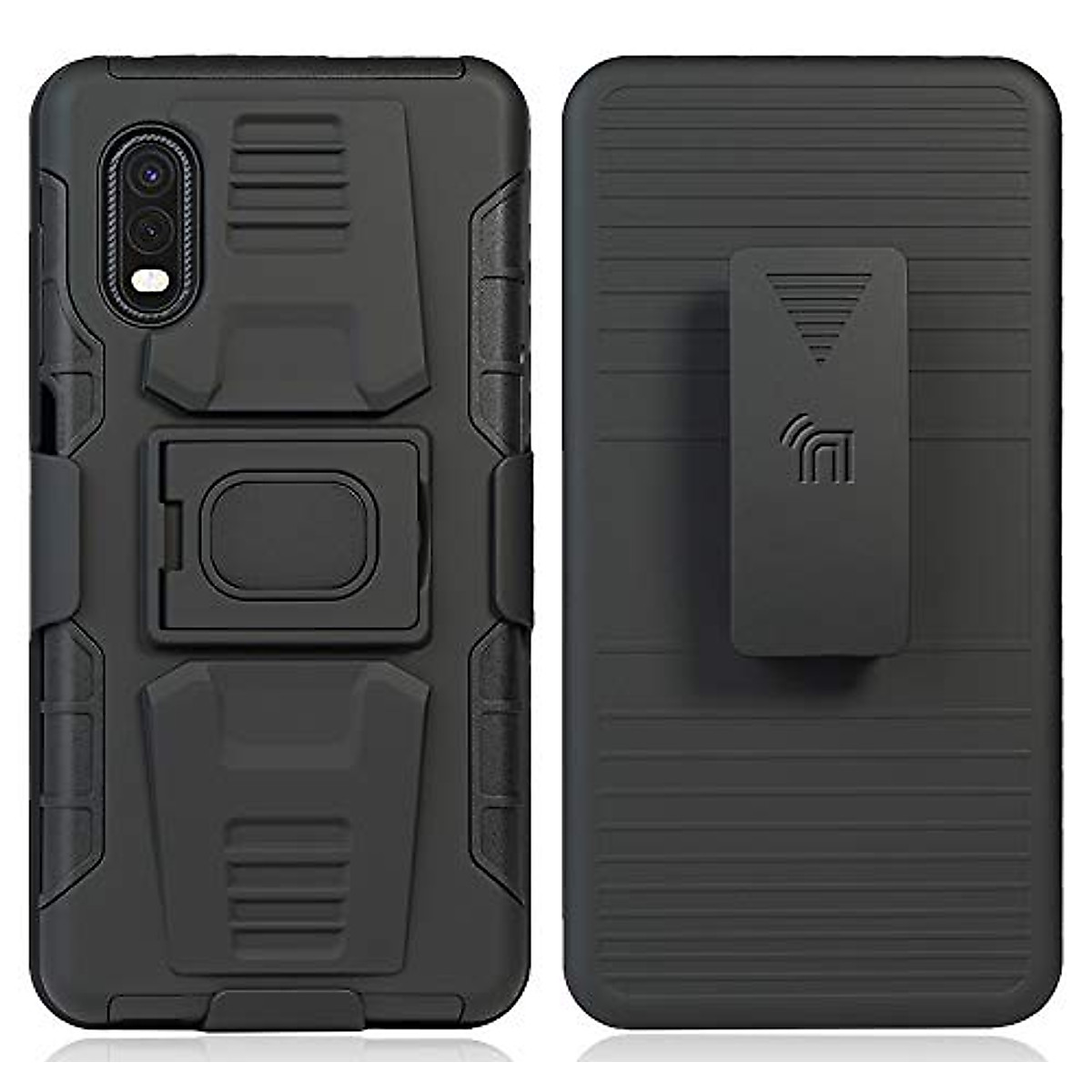 Case and Clip for Galaxy XCover Pro, Nakedcellphone [Black] Rugged Ring Grip Cover with Stand [Built-in Mounting Plate] and [Belt Hip Holster] for Samsung Galaxy XCover Pro Phone (SM-G715)