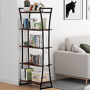 Pabroni Bookshelf Organizer 5-Tier Bookshelf Storage Rack, Rustic Standing Bookcase, Industrial Wood Metal Storage Book Shelves Unit for Home Office, Living Room and Bedroom