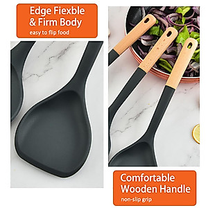 Wok Spatula, Silicone Wok Spatula Turner with Heat Resistant Wooden Handle, Kitchen Utensil Cooking Shovel Scoop Ladle for Scooping, Flipping, Stirring, Durable BPA-free Nonstick Cooking, 13.2Inch