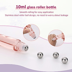 Kesell 14-Pack 10ml Glass Roller Bottles for Essential Oils - Travel- Refillable Perfume Bottles with Stainless Steel Roller Balls, Caps - Funnel for Aromatherapy, Perfumes