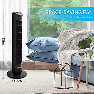 Simple Deluxe 32’’ Electric Oscillating Tower Fan with Remote Control for Indoor, Bedroom and Home Office, Black