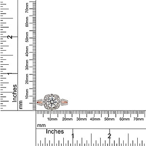 SAVEARTH DIAMONDS Halo Split Shank Ring, 0.90 Cttw Round Cut Lab Created Moissanite Diamond Engagement Wedding Ring In 14k Rose Gold Over Sterling Silver 1 1/2 Cttw-5