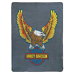 Harley-Davidson Folding Fleece Blanket, Vibrant Bar & Shield Eagle - Gray