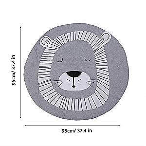 Cartoon Round Animal Pattern Play Rugs Soft Cotton Baby Toddler Play Mat Crawling Blanket for Baby Girl Boy Bedroom Decor (Gray Lion)
