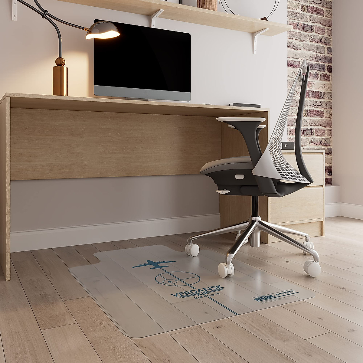 EUREKA ERGONOMIC & Call of DutyⓇ Verdansk Air Gaming Chair Mat for Hardwood Floor/Carpet, Desk Chair Mat with Lip Cartoon Printing, Home Office Floor Protector Accessaries 36 x 48 Transparent