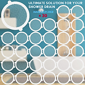 PPKKAI，30 Pack Disposable Shower Drain Hair Catcher，Shower Drain Dog Hair Catcher，Mesh Filter Sink Strainer Stickers，Bathtub Drain for Kitchen Bathroom