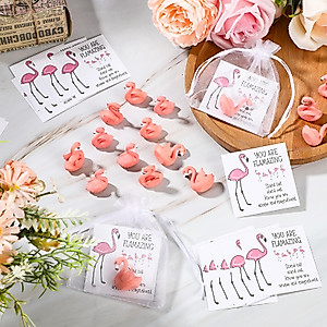 Poen 300 Pcs Employee Appreciation Gifts Flamingo Party Favors Inspirational Gift Include 100 Mini Flamingos Figurine 100 Motivation Cards 100 Organza Bags for Coworker Staff Christmas Thanksgiving