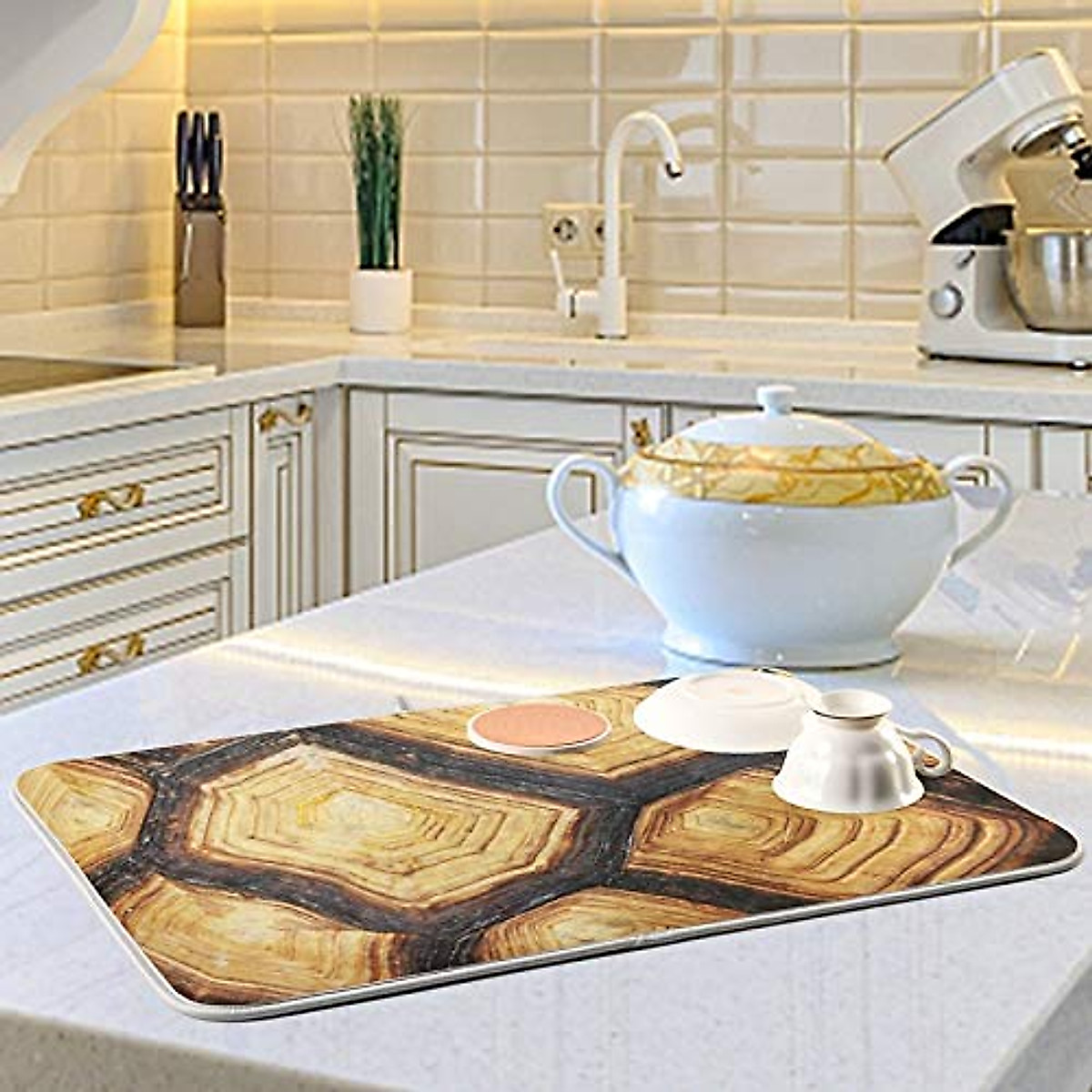 Turtle Shell Dish Drying Mat Carapace Print Kitchen Dry Mats Decor Absorbent Baby Bottle Pad for Home Counter Drainer Countertops